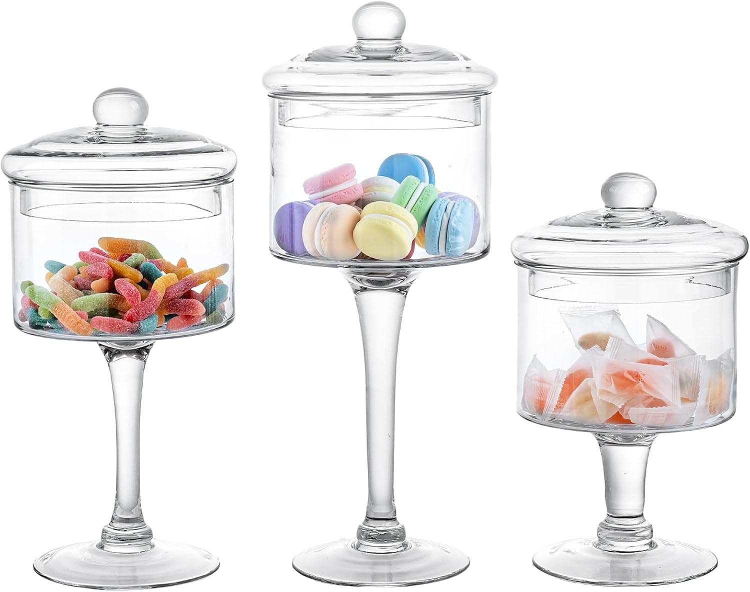 3-Piece Clear Glass Apothecary Candy Jar Set with Lids – Decorative ...