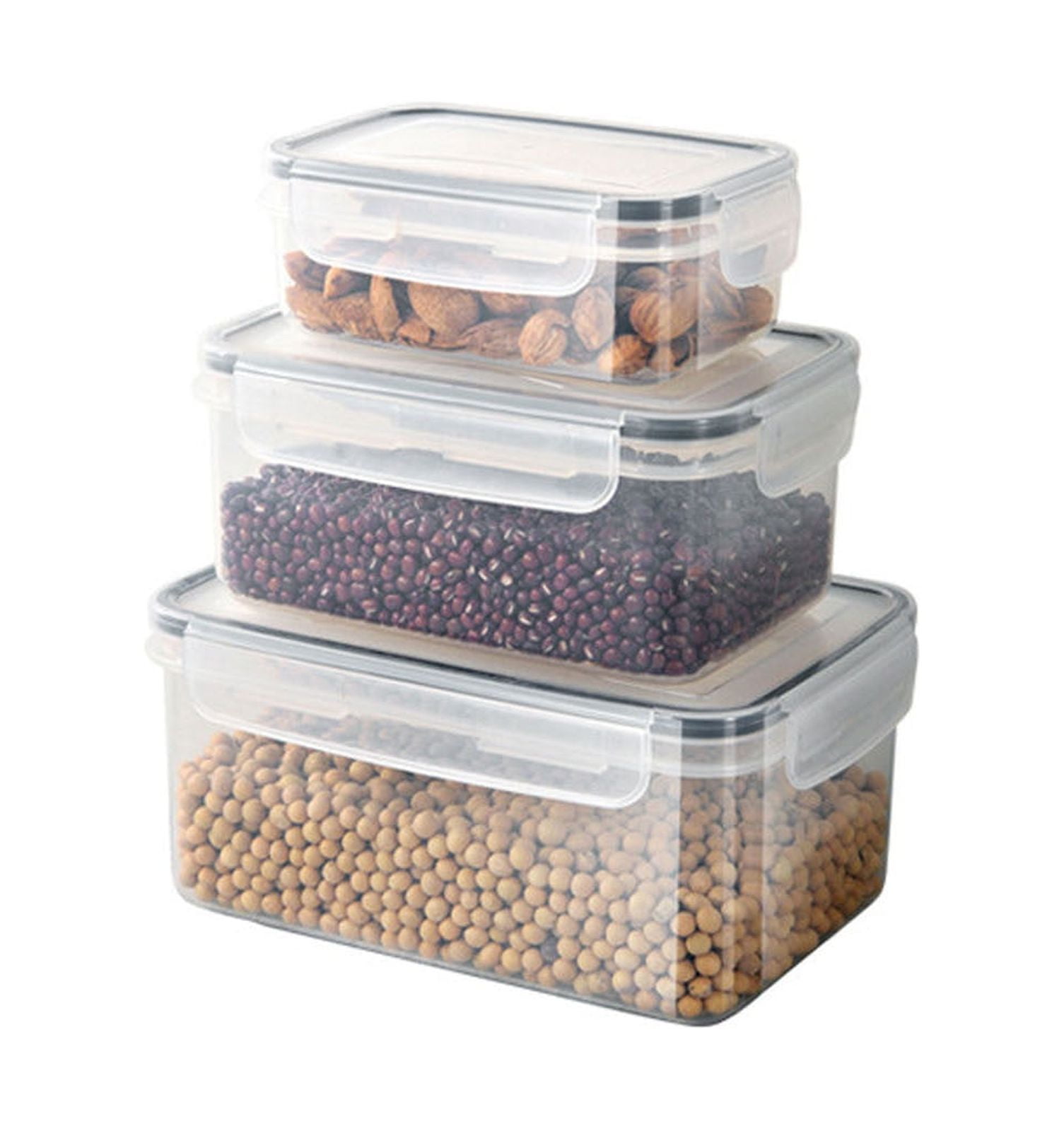 3 Piece Clear Plastic Airtight Food Storage Containers Set Stackable ...