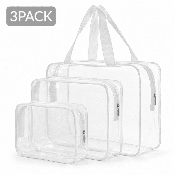 3-Piece Clear Travel Pouch Set, PVC Cosmetic and Toiletry Organizer ...