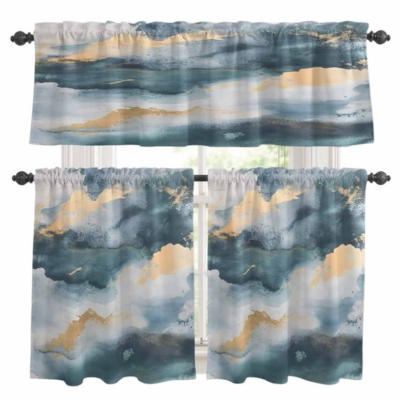3 Piece Cloud Effect Kitchen Curtain Valance and Tiers Set Modern ...