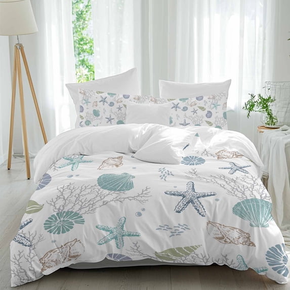 3 Piece Coastal Starfish Duvet Cover Set Queen Size,Microfiber ...