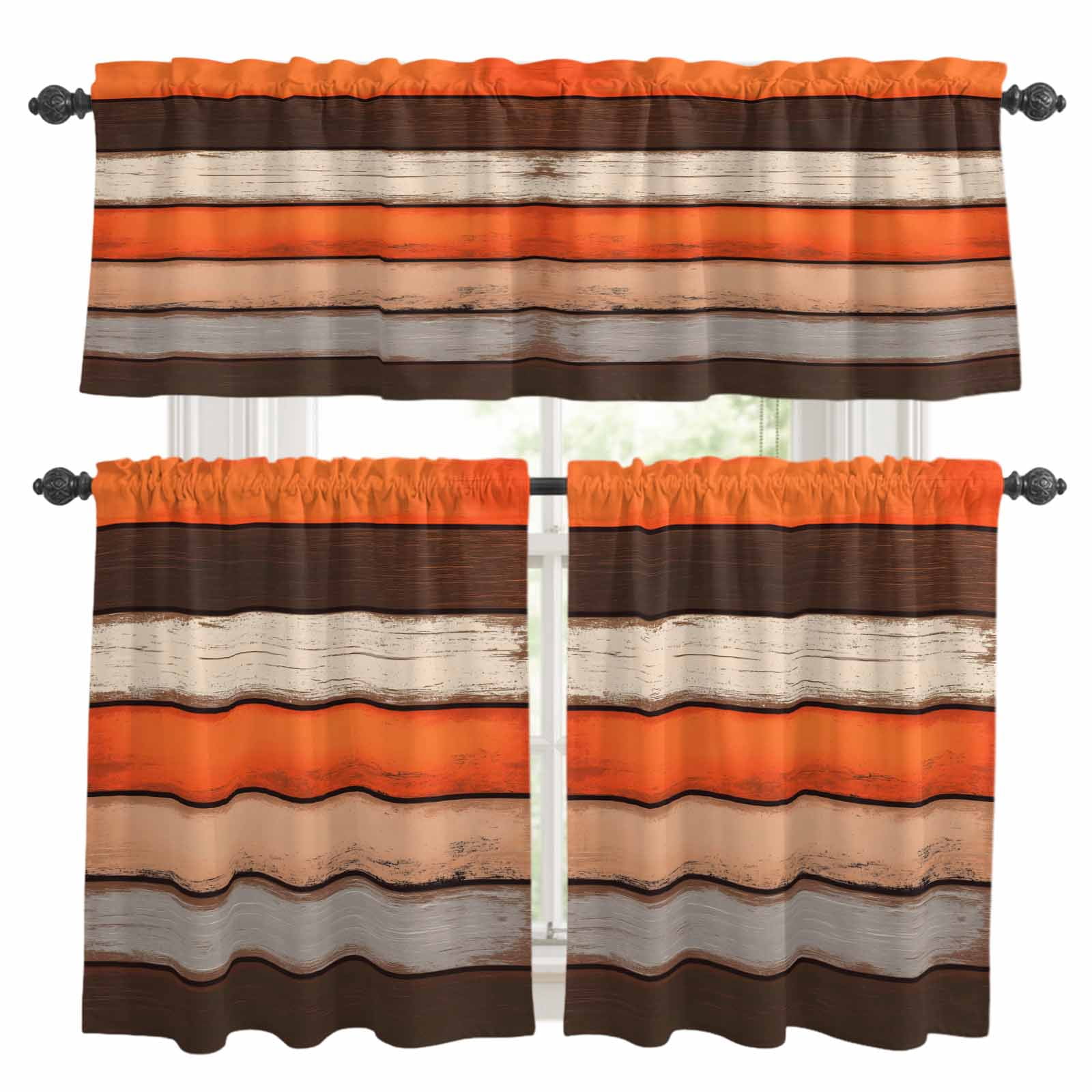 3 Piece Coastal Style Kitchen Curtain Valance and Tiers Set Vintage ...