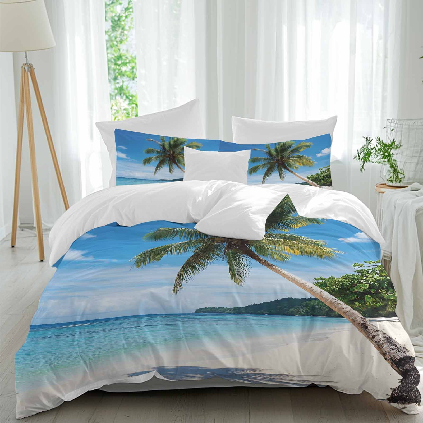 3 Piece Coastal Tropical Duvet Cover Set Full Size, Microfiber ...