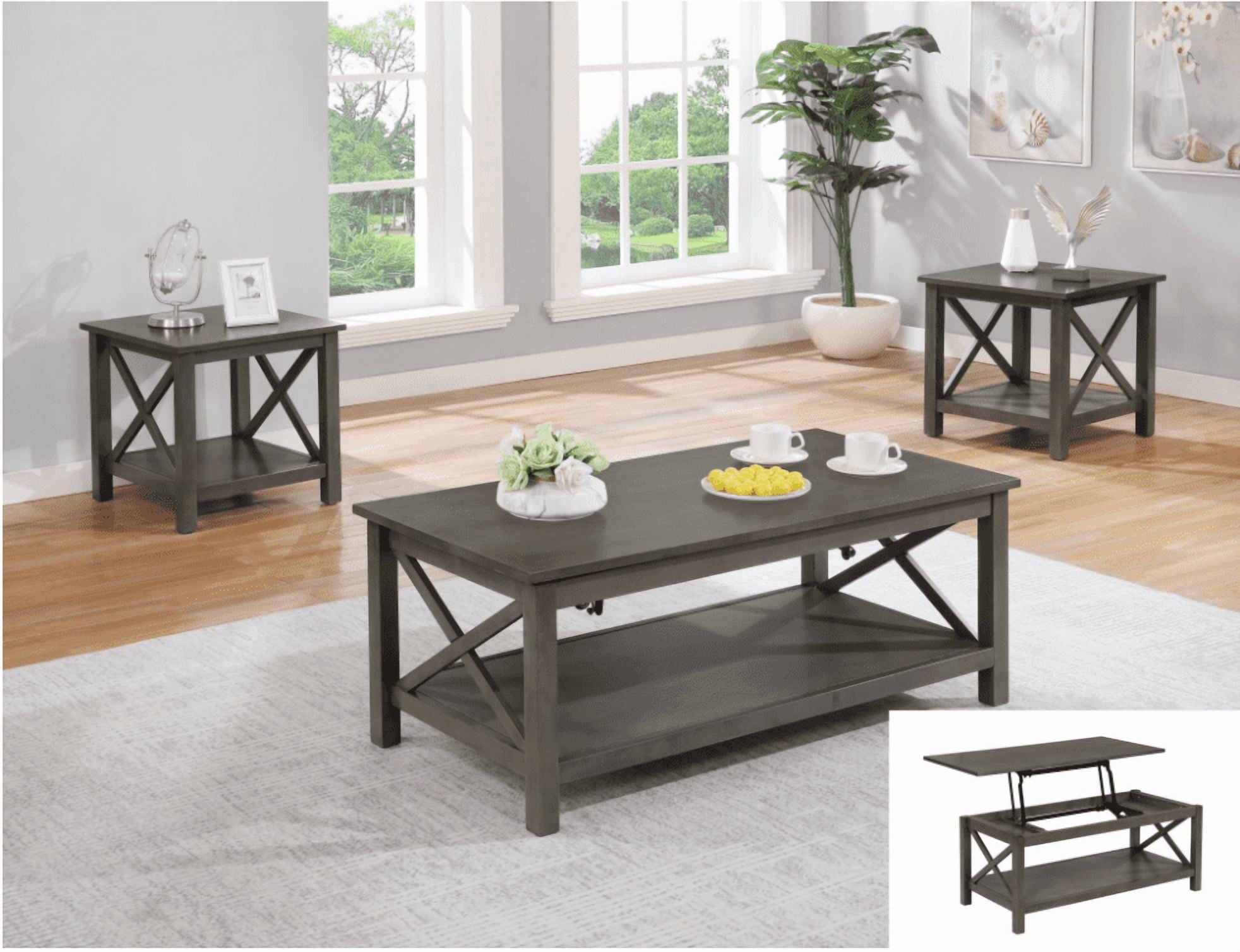 3 Piece Cocktail Lift Top Table with 2 Side Tables for Living Room ...