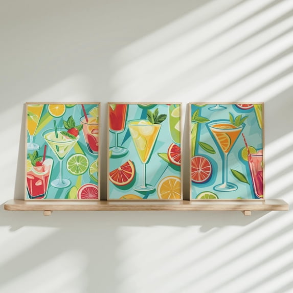 3 Piece Cocktail, Retro Bar Cart Decor, Kitchen Art, Martini Posters ...