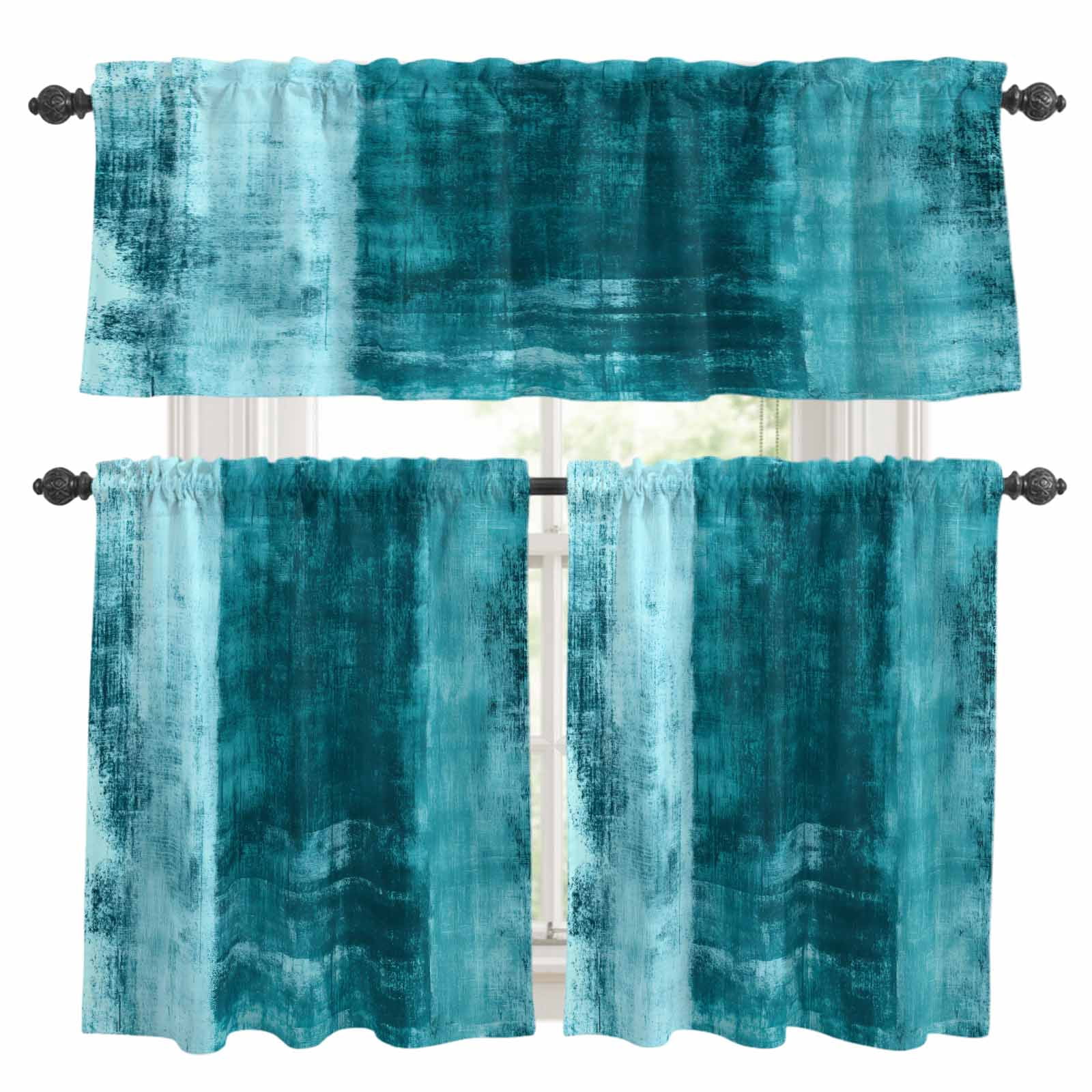 3 Piece Collage Theme Kitchen Curtain Valance and Tiers Set Retro Blue ...