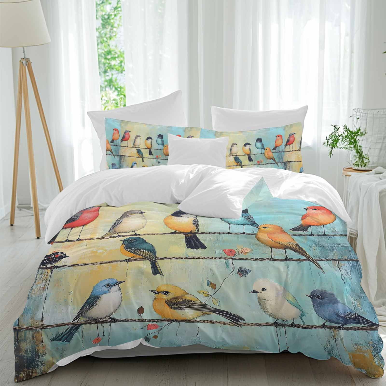3 Piece Colorful Birds Duvet Cover Set California King, Microfiber ...