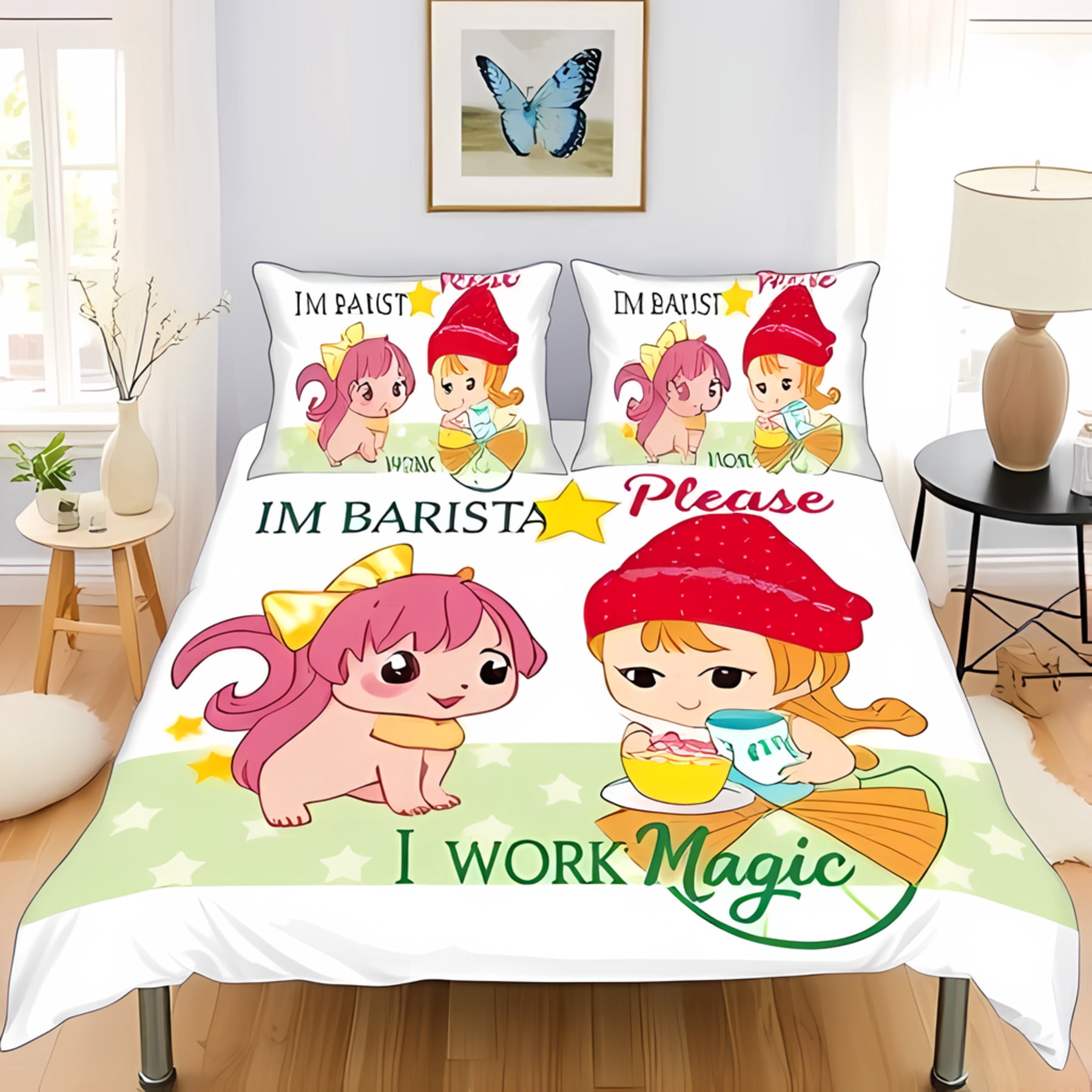 3-Piece Colorful Cartoon Duvet Cover Set Featuring & Red - Hatted Girl ...