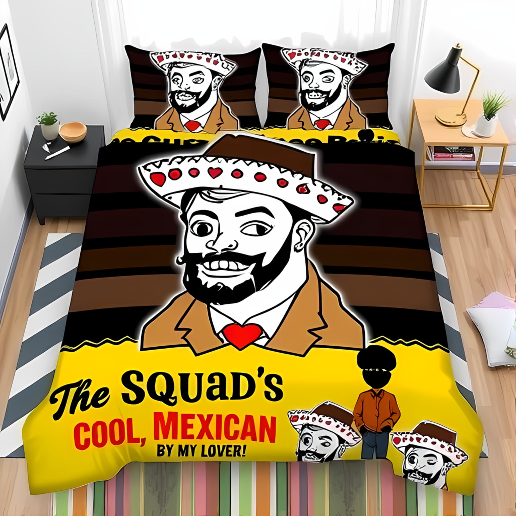 3-Piece Colorful Cartoon Duvet Cover Set with Character & Bold Stripes ...