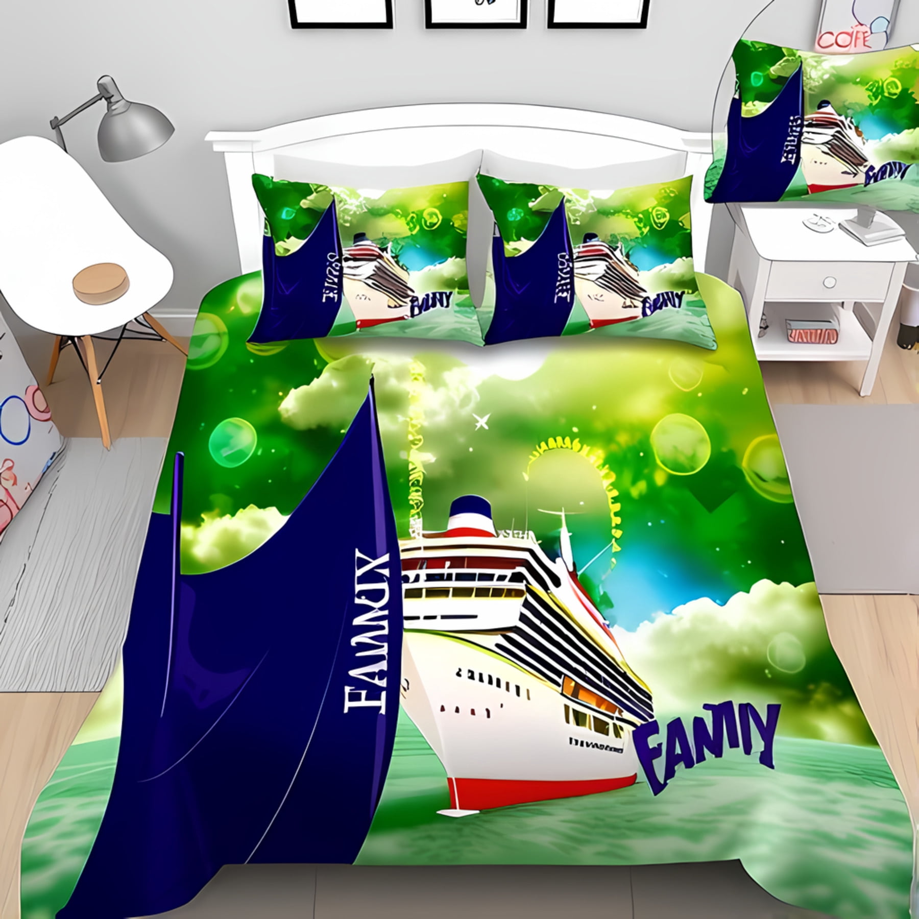 3-Piece Colorful Cruise Ship Duvet Cover Set - Vibrant Bedspread with ...