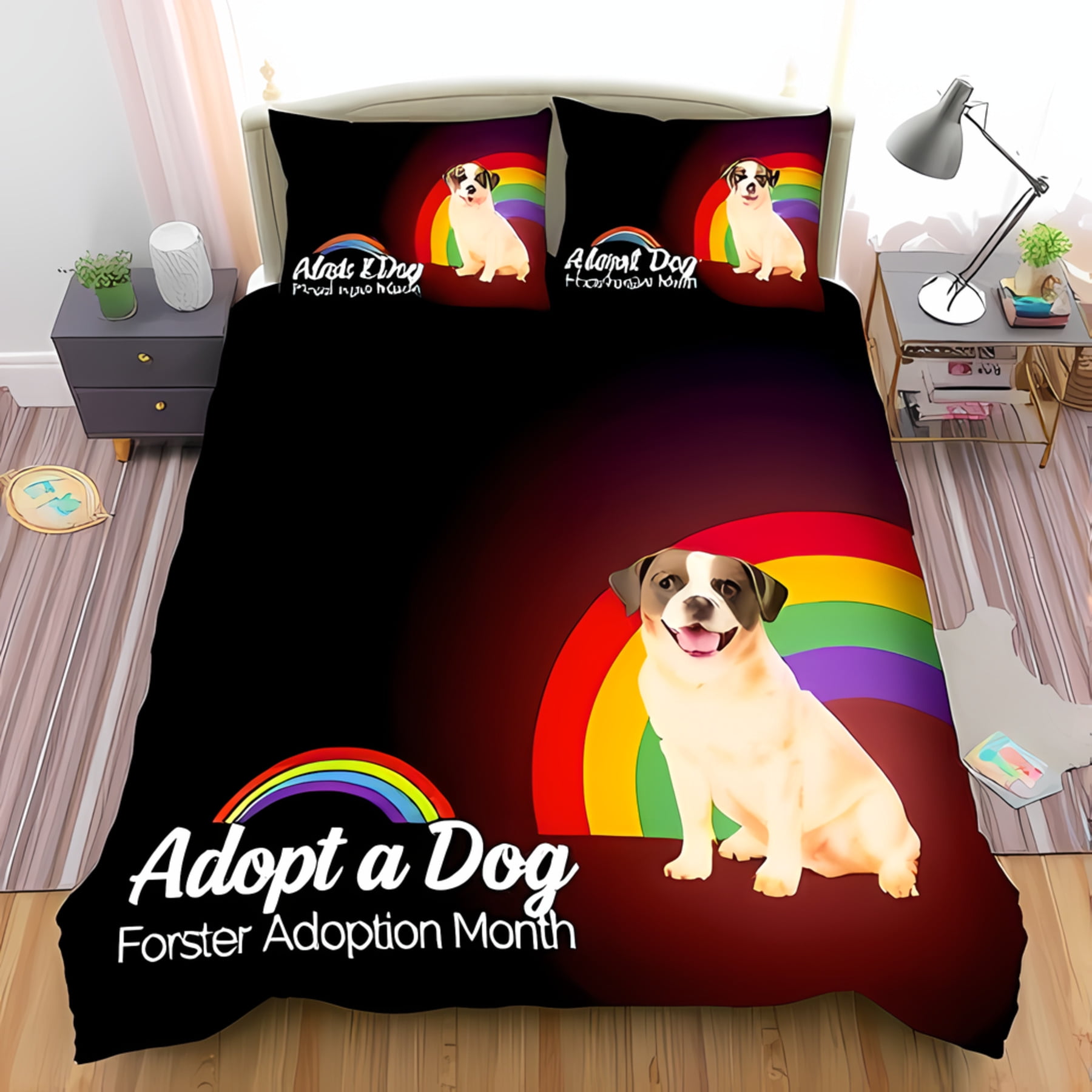 3-Piece Colorful Dog Adoption Duvet Cover Set - Cozy Quilt with Smiling ...