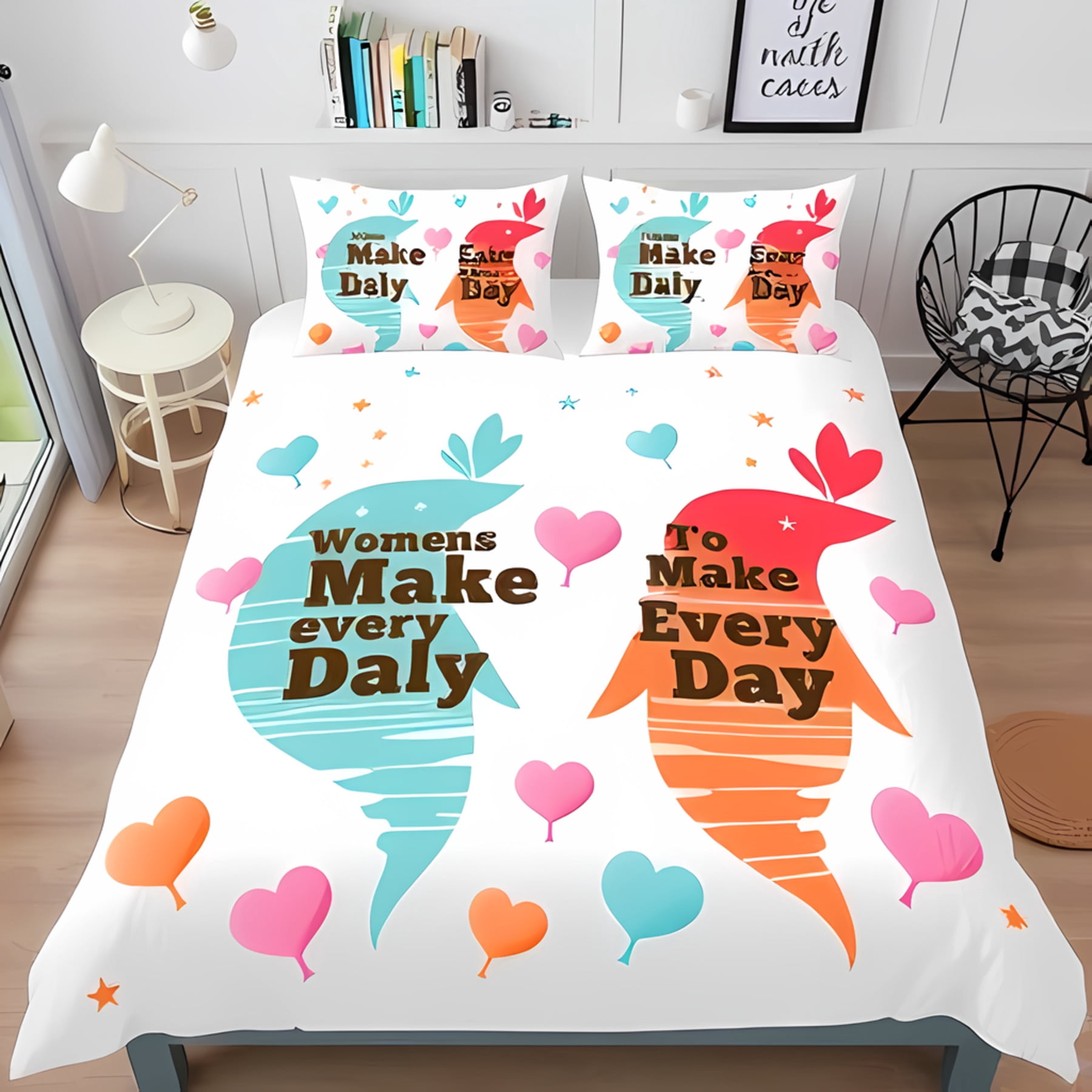 3-Piece Colorful Duvet Cover Set with Inspirational 'Women Make Every ...
