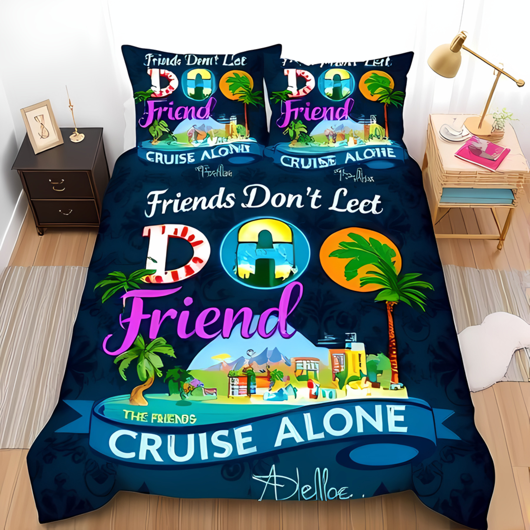 3-Piece Colorful Duvet Cover Set with Playful Tree and Beach Scene ...