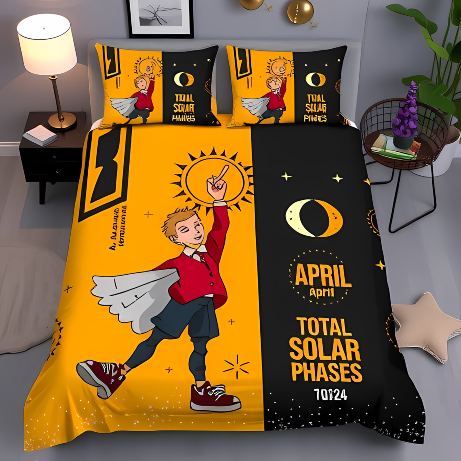 3-Piece Colorful Duvet Cover Set with Cartoon Character & Stars ...