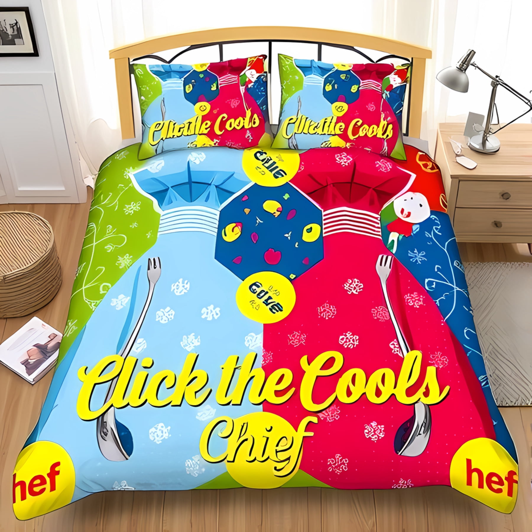 3-Piece Colorful Duvet Cover Set with Playful Split Pattern of Blue ...