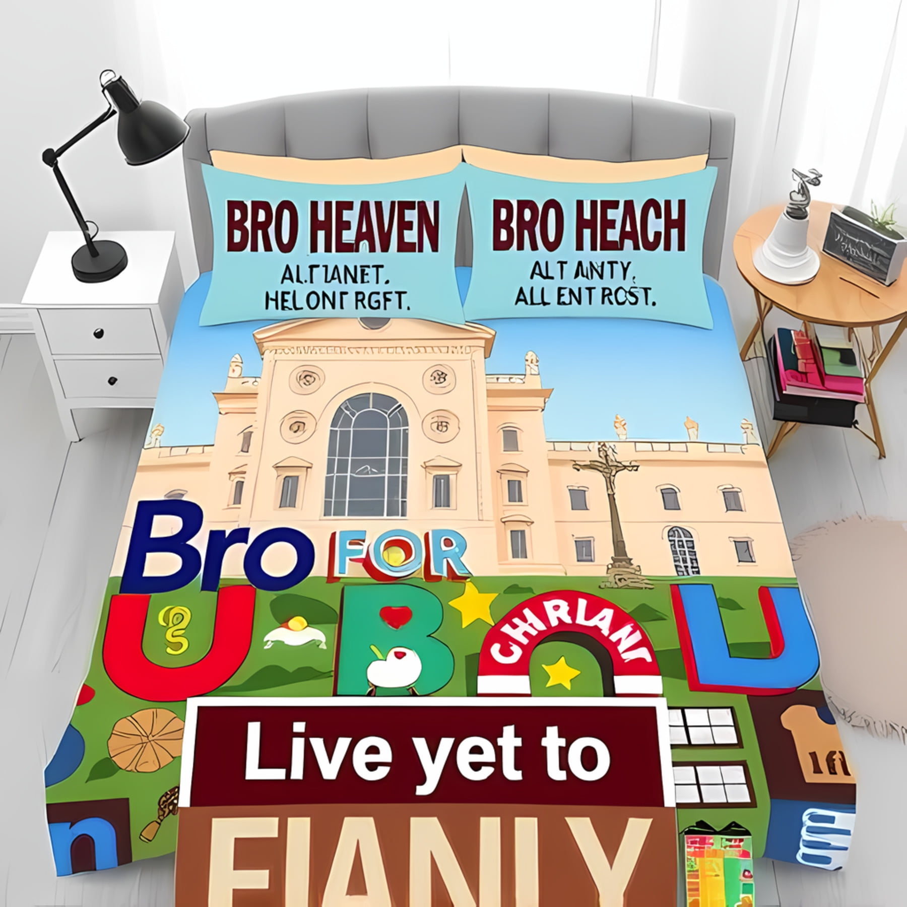 3-Piece Colorful Duvet Cover Set with Playful Typography & Graphics - " BRO HEAVEN " Design for ...
