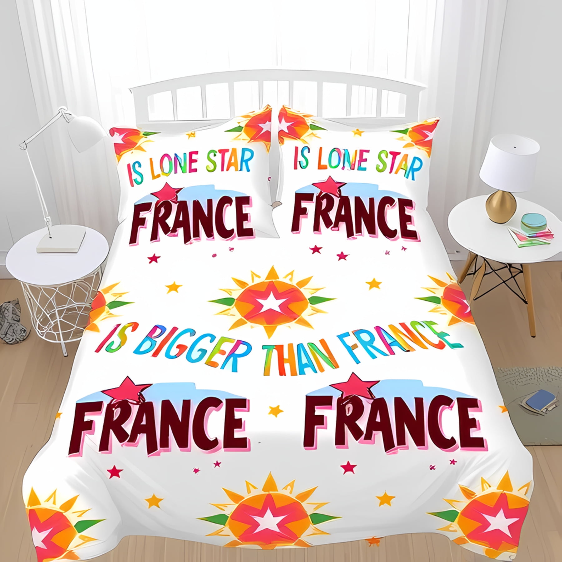 3-Piece Colorful Duvet Cover Set with Whimsical vs France Design Bold ...