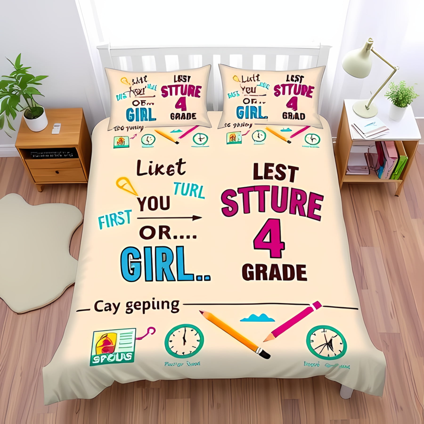 3-Piece Colorful Educational Duvet Cover Set Playful Text & Fun ...