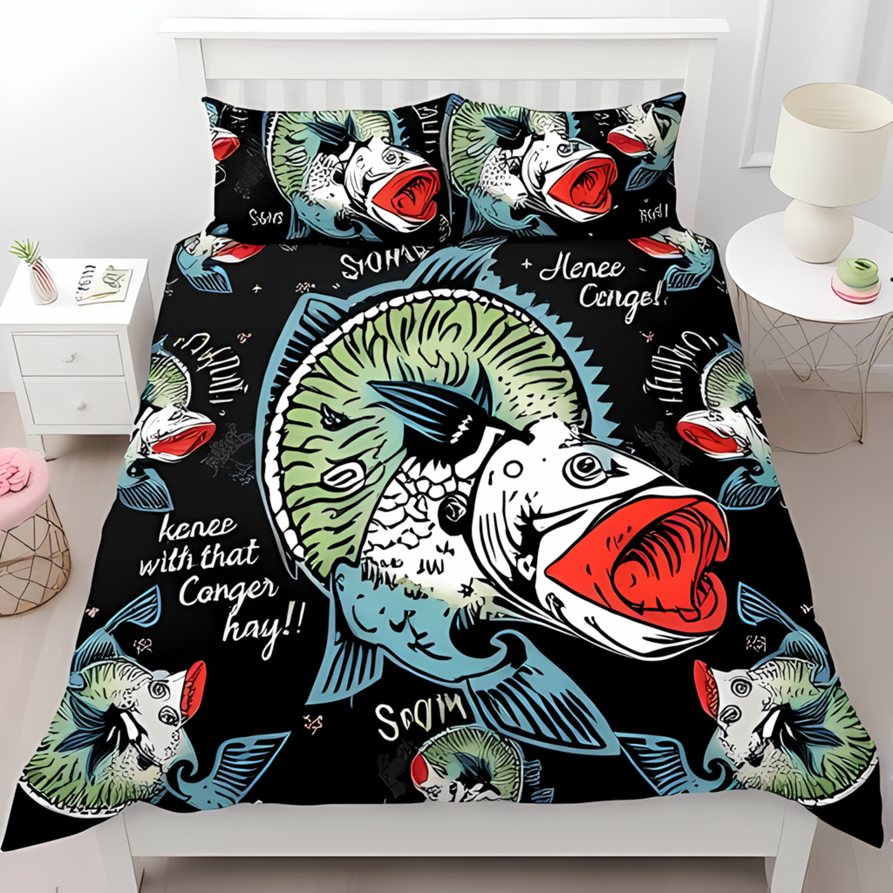 3-Piece Colorful Fish Duvet Cover Set - Playful Whimsical Design with ...