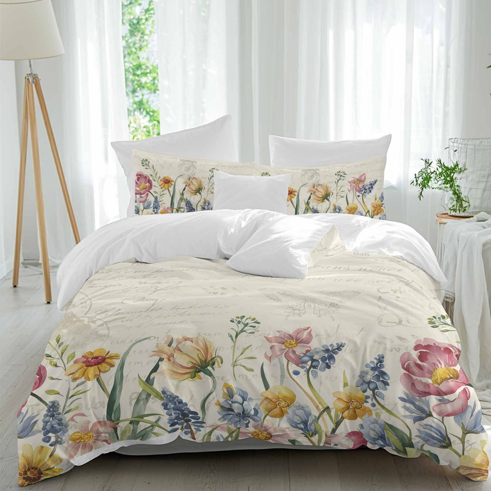 3 Piece Colorful Flowers Duvet Cover Set Full Size,Microfiber Comforter ...
