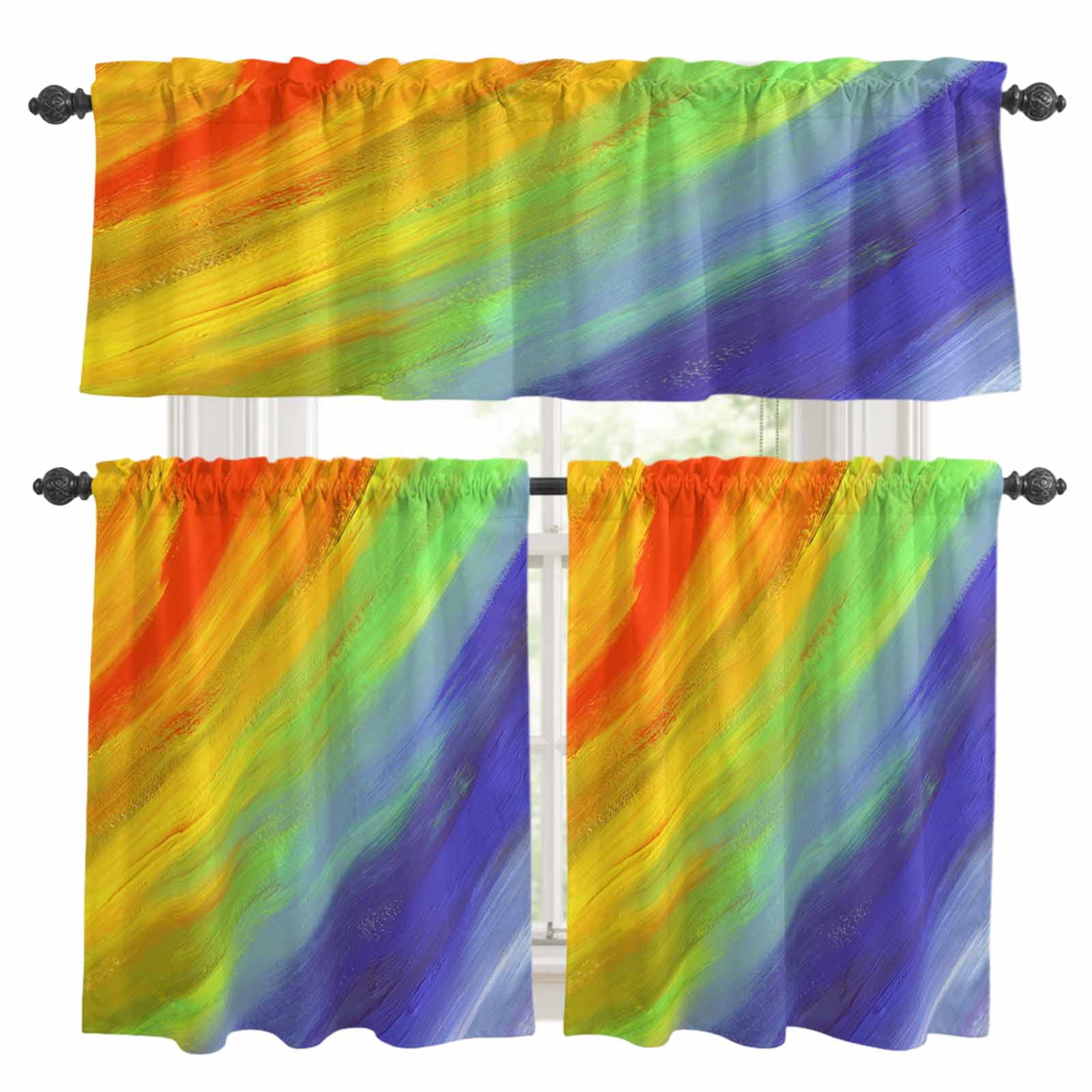 3 Piece Colorful Gradual Kitchen Curtain Valance and Tiers Set ...