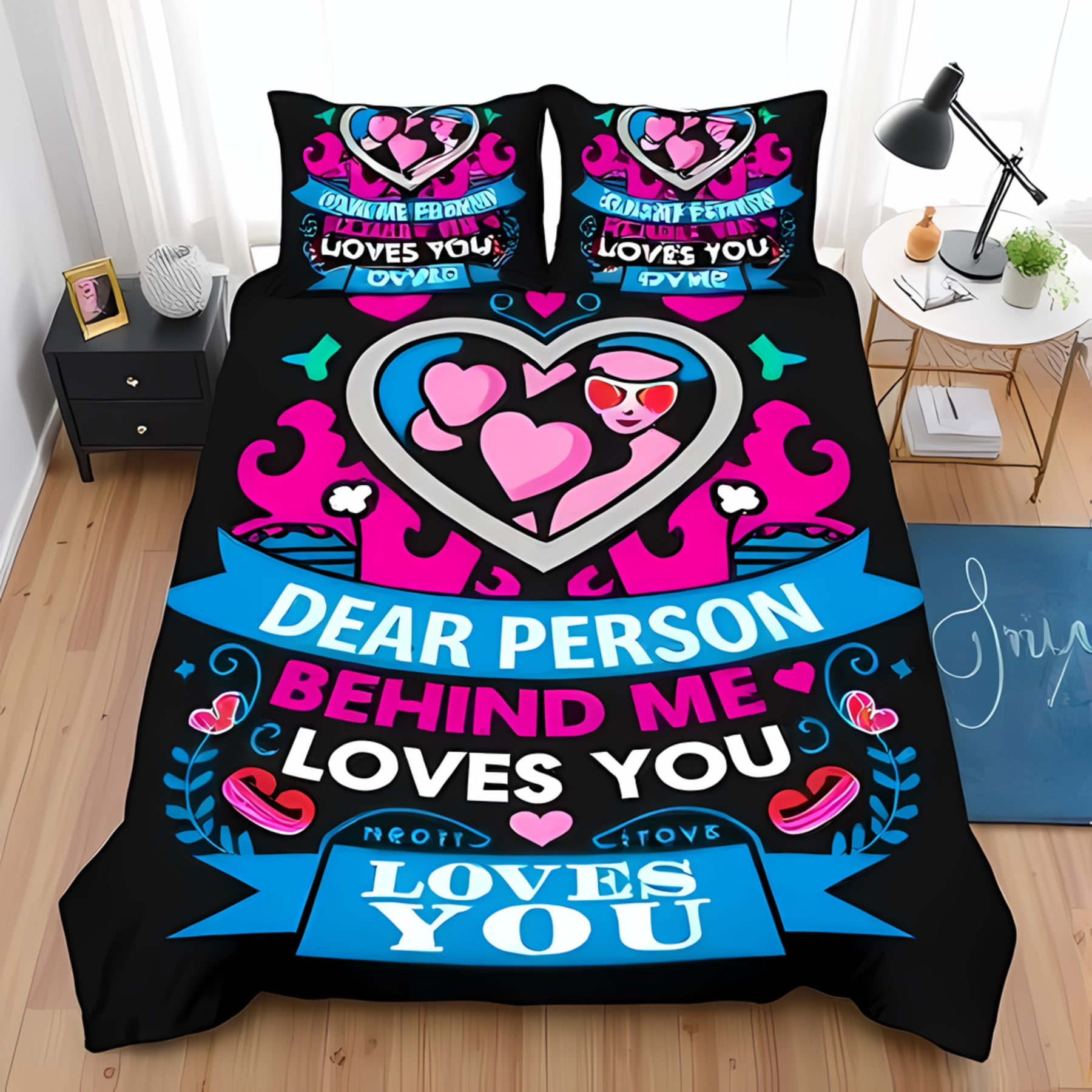 3-Piece Colorful Heart Duvet Cover Set - Playful Design with Love ...