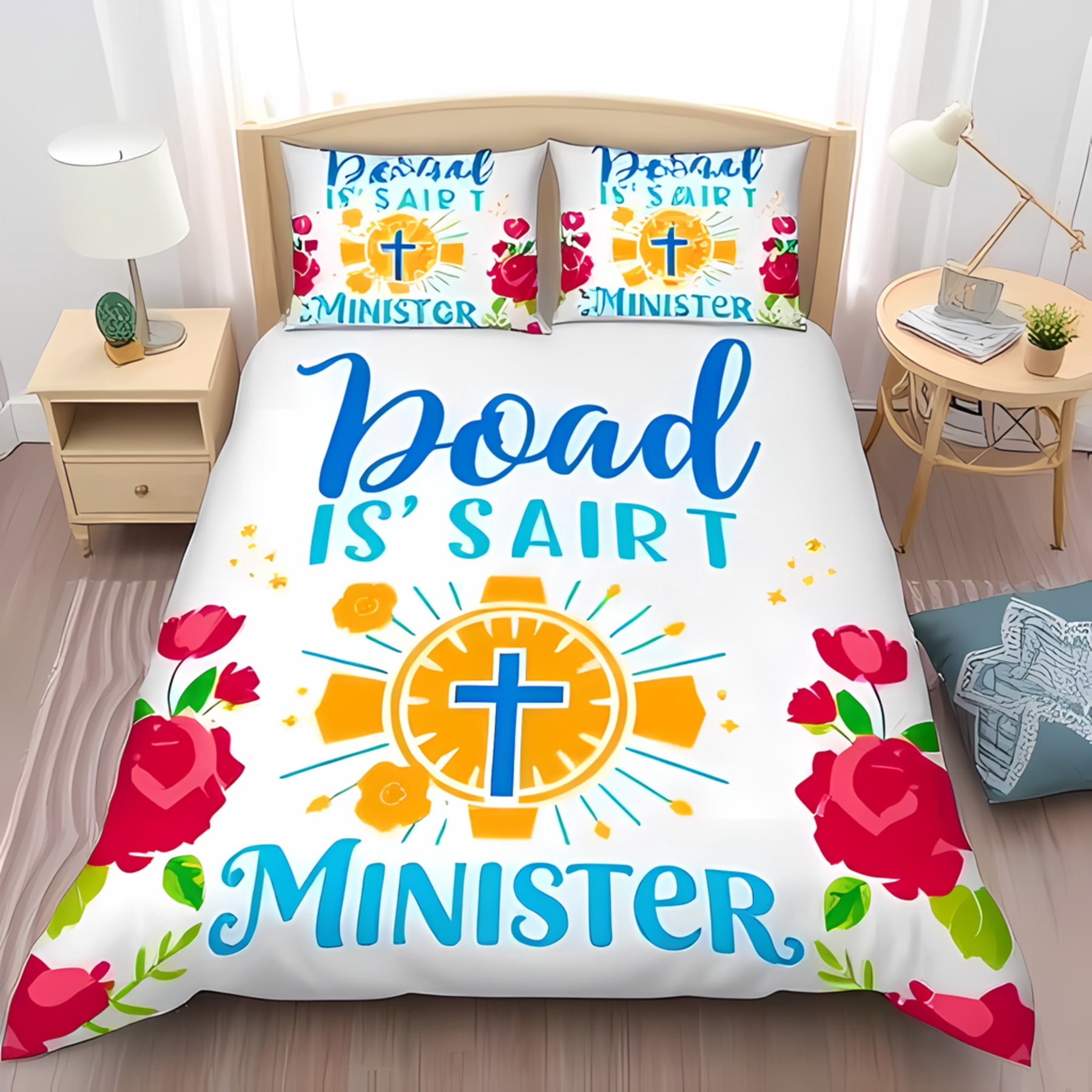 3-Piece Colorful Inspirational Duvet Cover Set with Floral Design ...