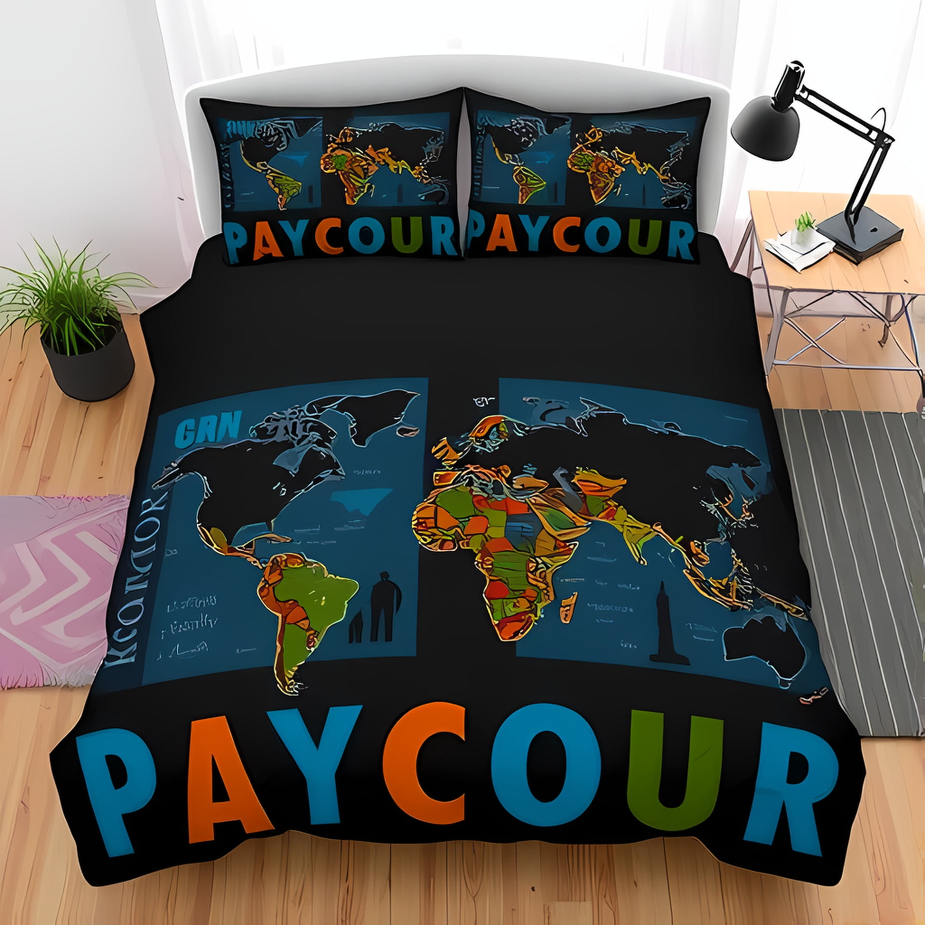 3-Piece Colorful World Map Duvet Cover & Pillowcase Set - Fun ...