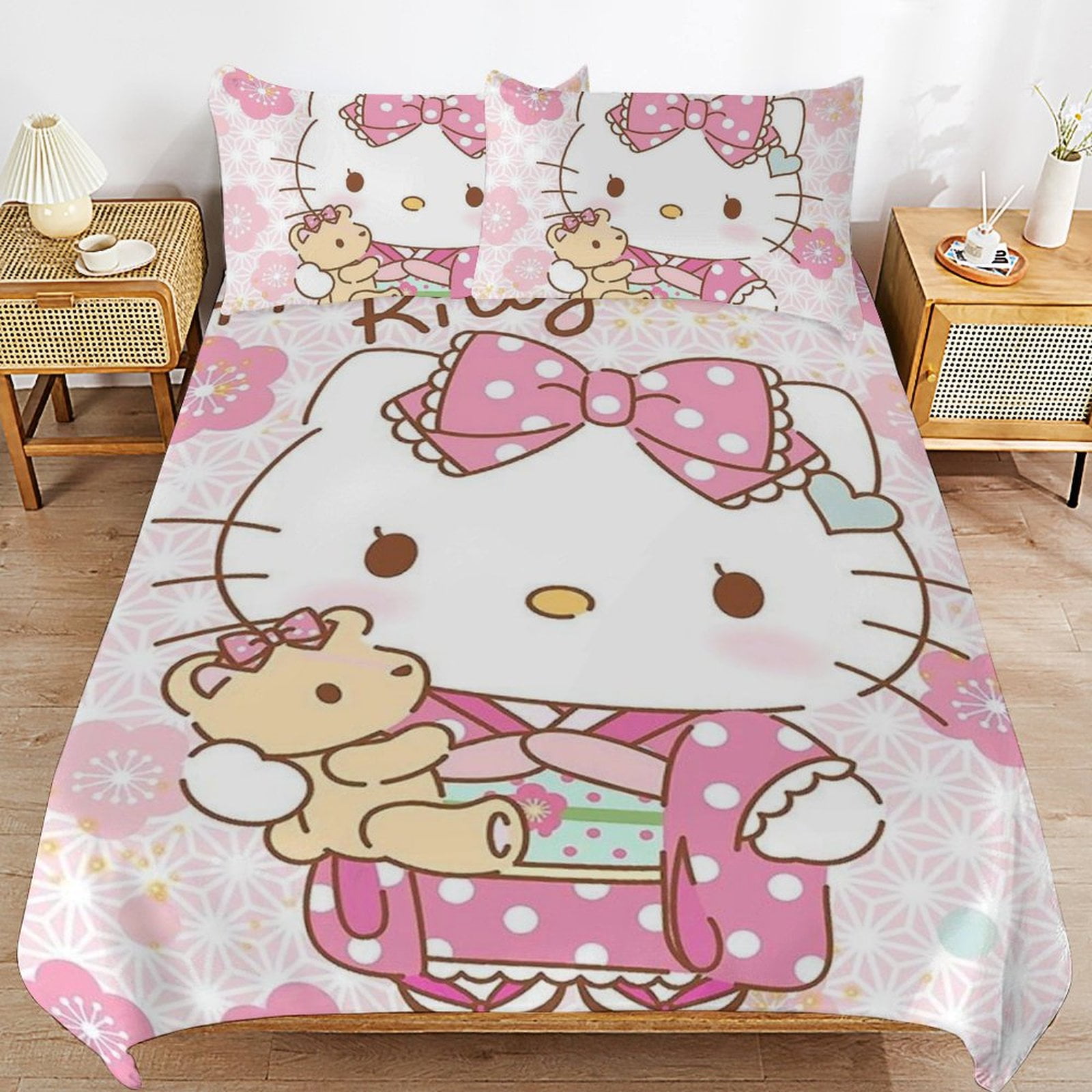 3 Piece Comfortable Bedding Set Hello Kitty Duvet Cover Twin Bed with 2 ...