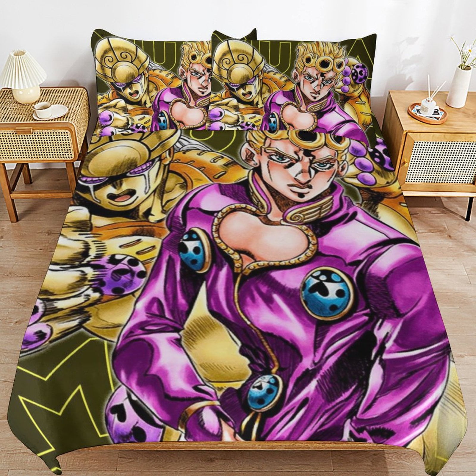 3 Piece Comfortable Bedding Set, Jojo's Bizarre Adventure Giorno Giovanna Duvet Cover Twin Bed ...