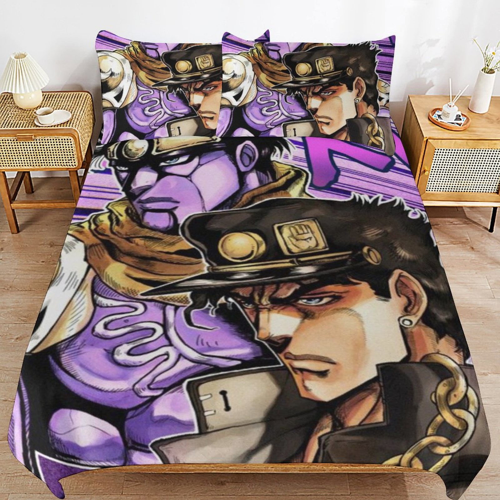 3 Piece Comfortable Bedding Set, Jojo's Bizarre Adventure Jotaro Kujo Duvet Cover Twin Bed with ...