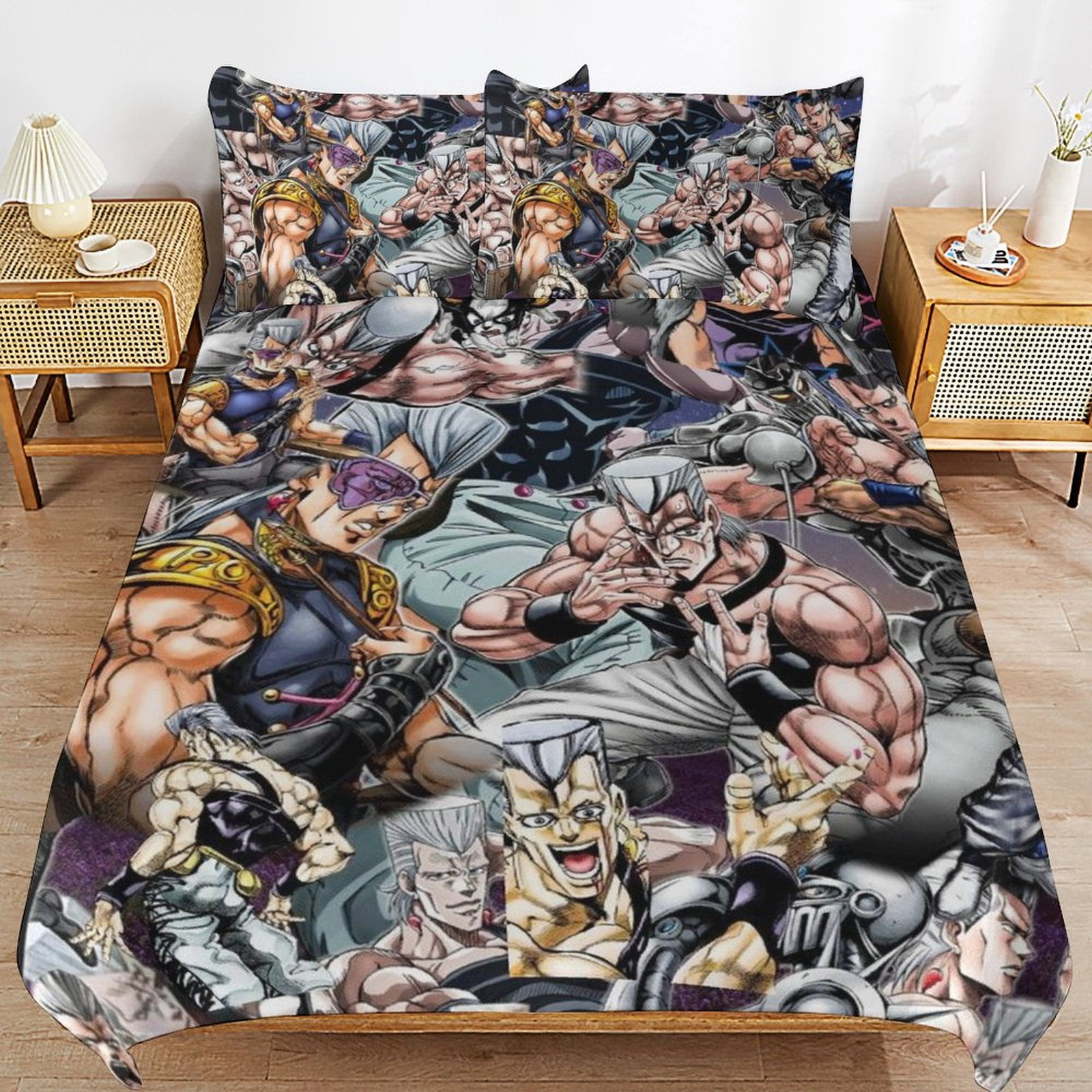 3 Piece Comfortable Bedding Set, Jojo's Bizarre Adventure Polnareff Duvet Cover Twin Bed with 2 ...