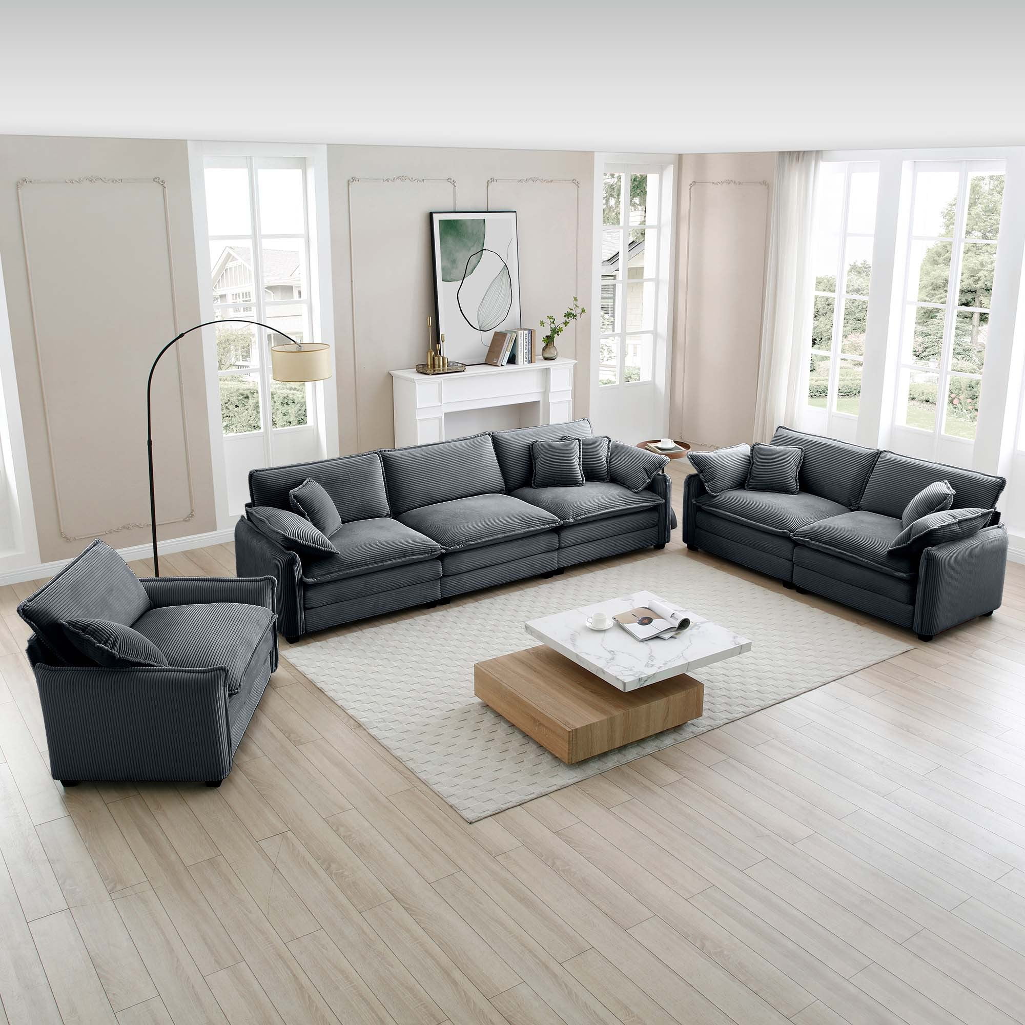 3 Piece Comfortable Oversized Sectional Sofa, One Single Sofa and One 2 ...