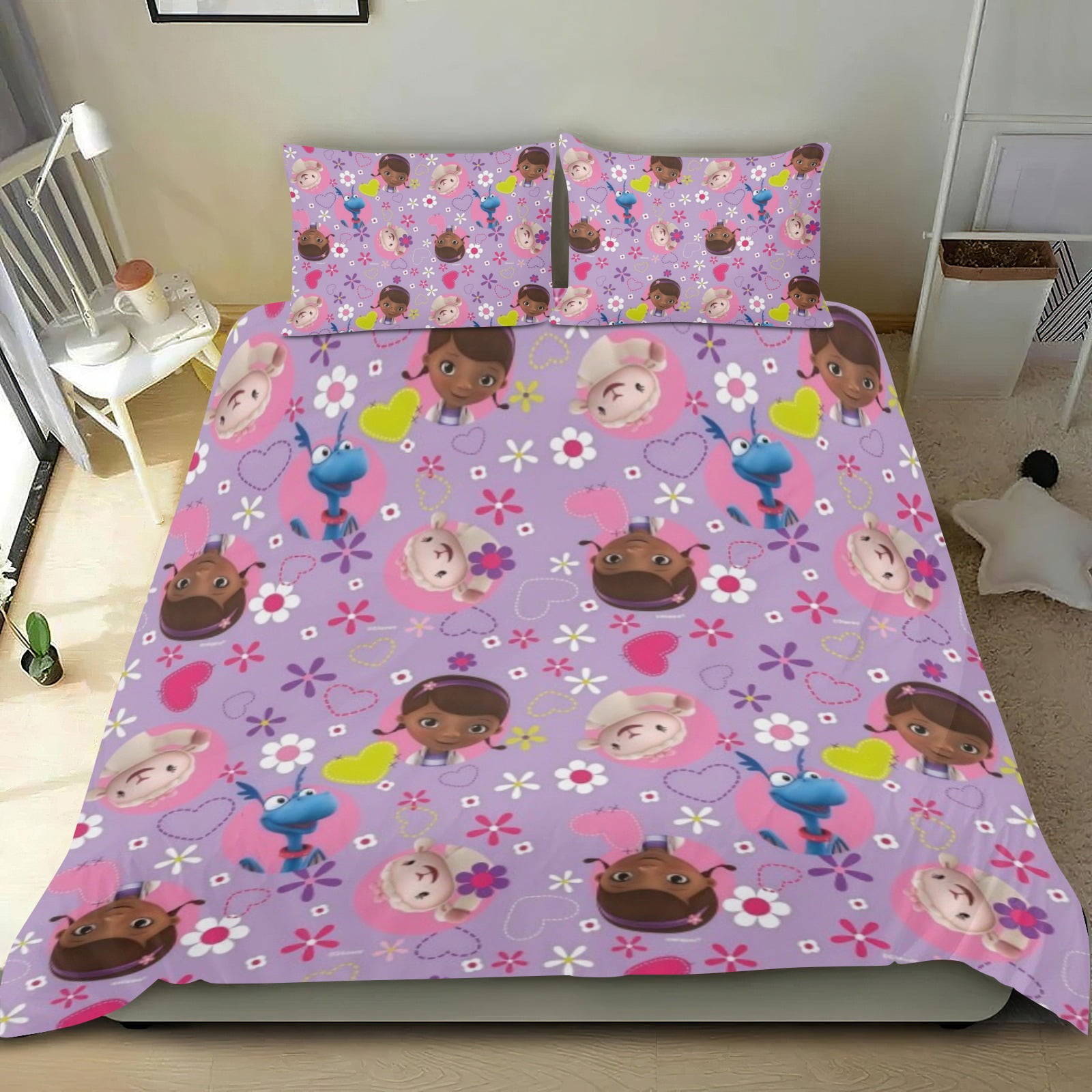 3 Piece Comforter Cover Set For Doc Mcstuffins Bedding Set Cute Duvet ...