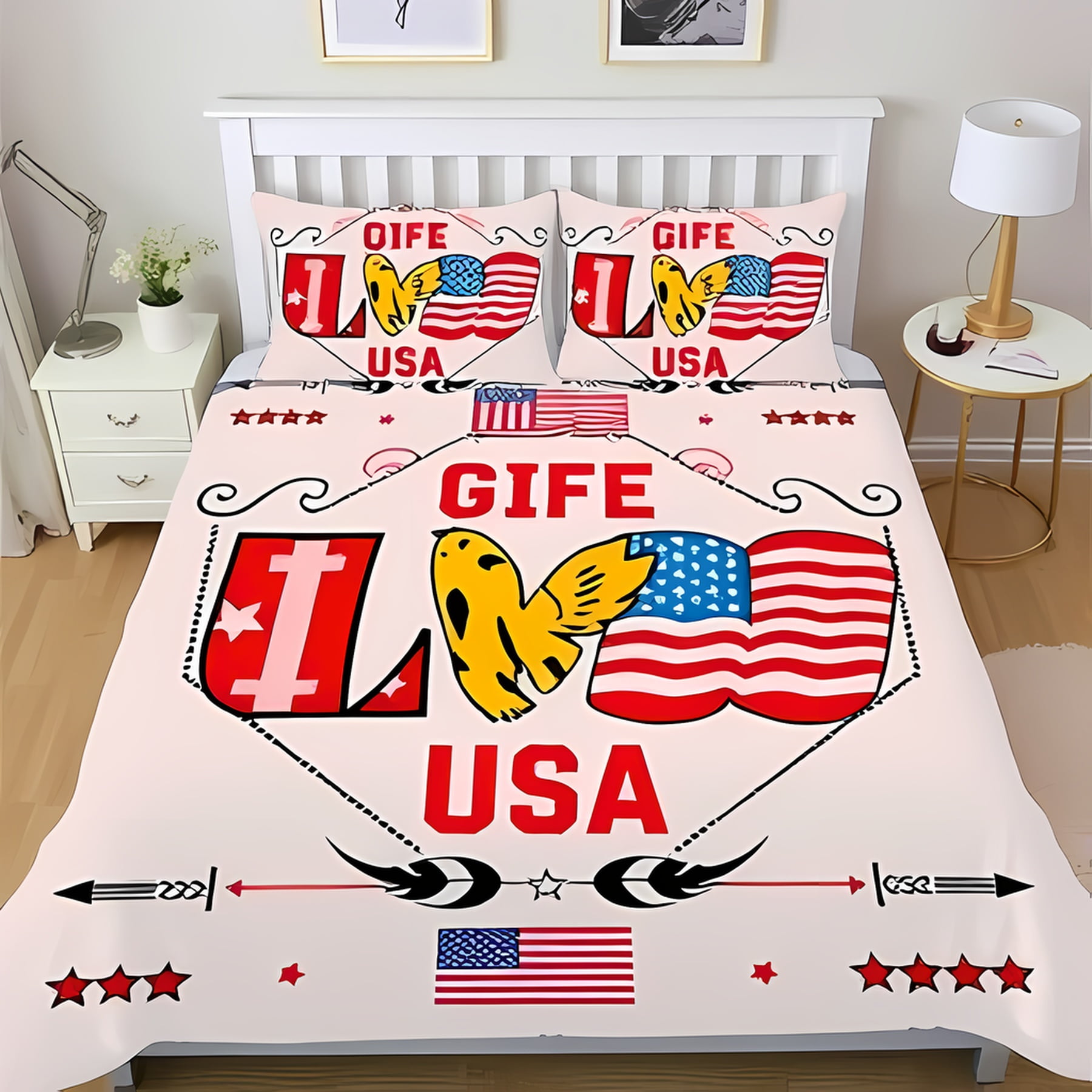 3-Piece Comforter Set with "I Love USA" Graphic Patriotic Design ...