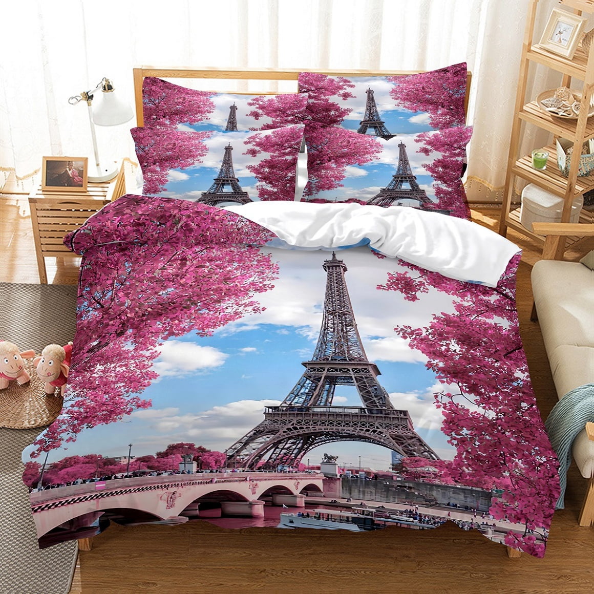 3 Piece Comfoter Cover Set Queen Size Bedding Set Pink Cherry Blossom ...