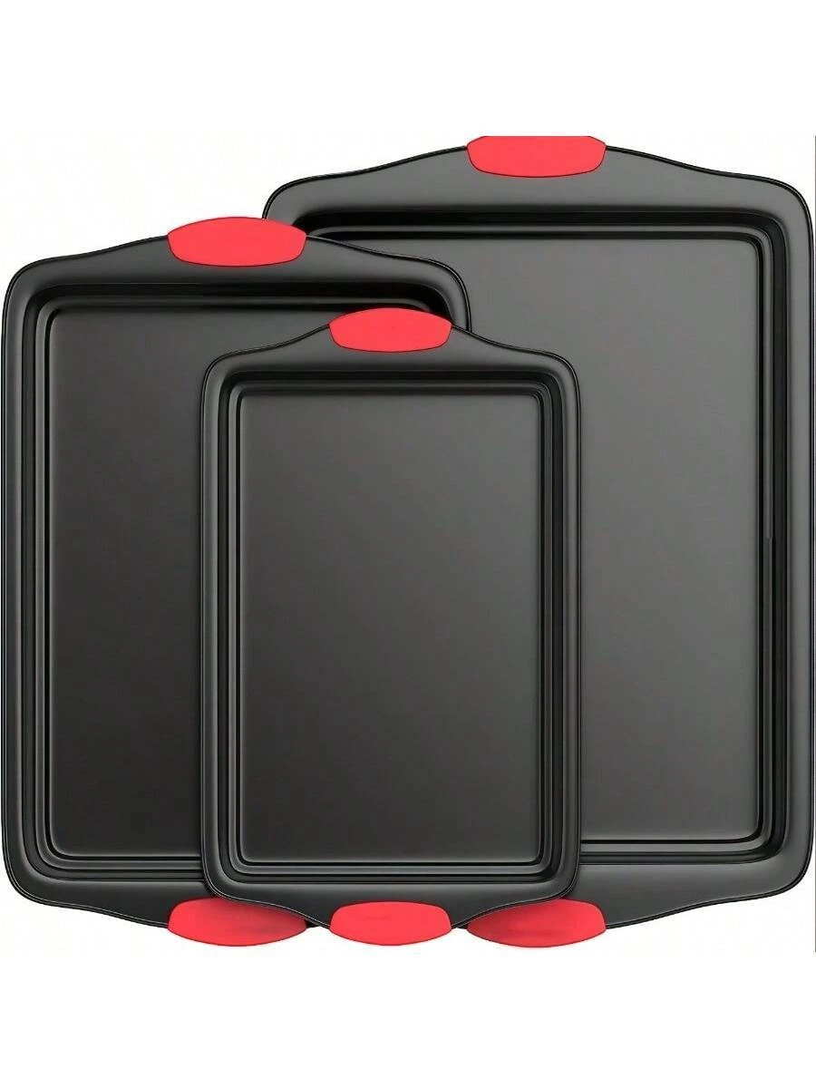 3-Piece Commercial-Grade Carbon Stainless Steel Baking Trays | Full Non ...