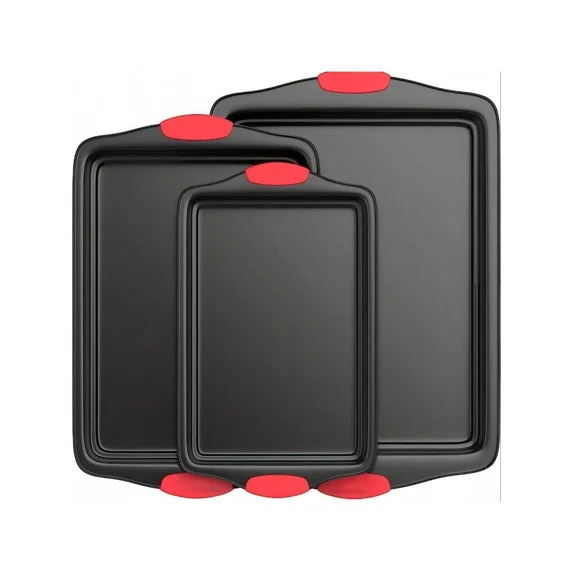 3-Piece Commercial-Grade Carbon Stainless Steel Baking Trays | Full Non ...