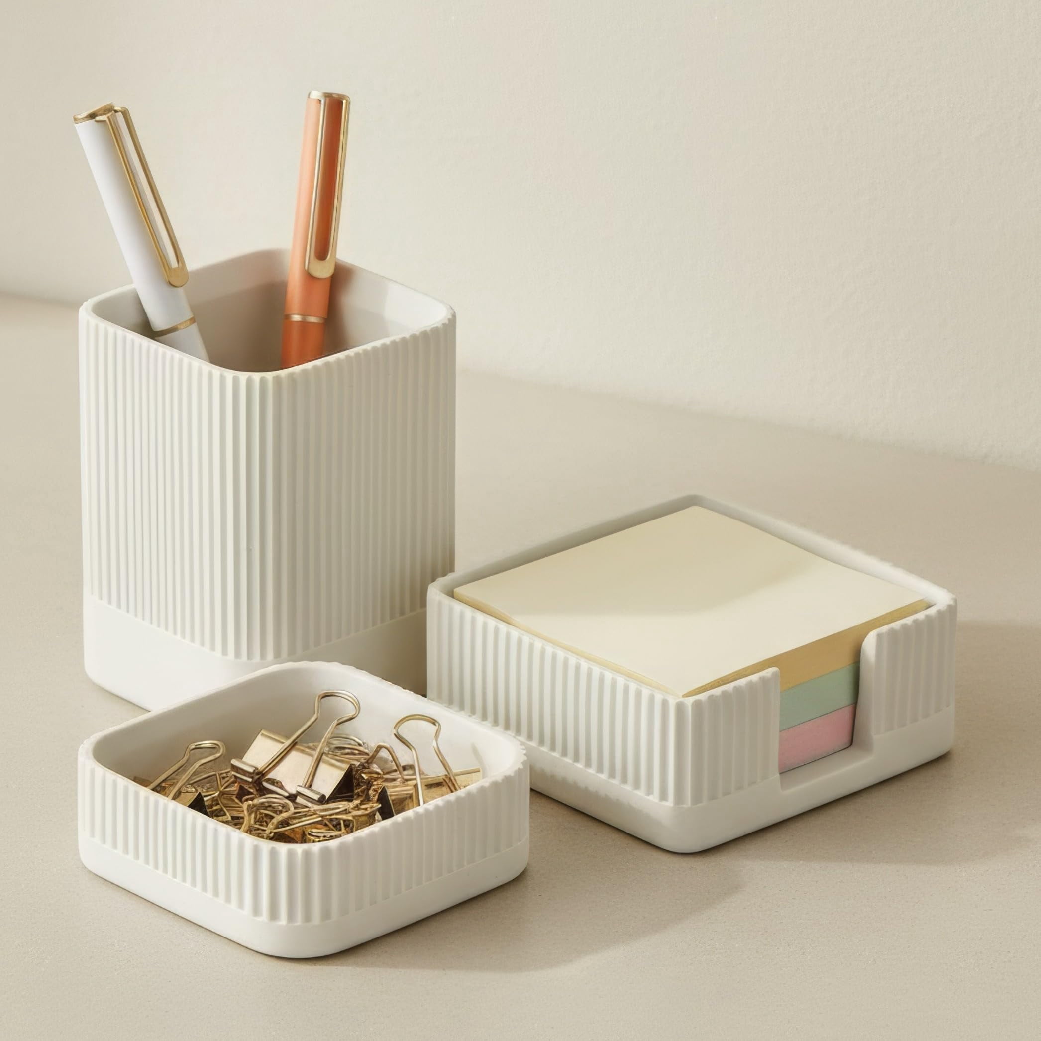 3-Piece Concrete Desktop Organizer Set, Office Workspace Storage ...