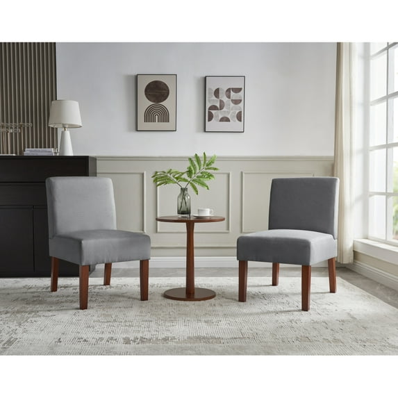 3 Piece Conversation Set, Wood Round Side Table with 2 Gray Accent ...