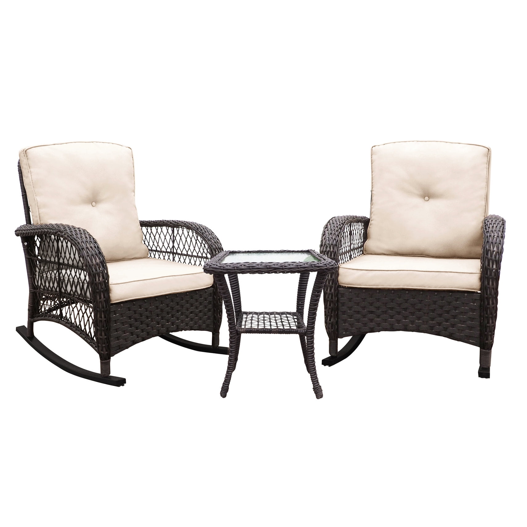 3-Piece Conversation Set with Wicker Rocking Chairs / Ergonomic Design ...