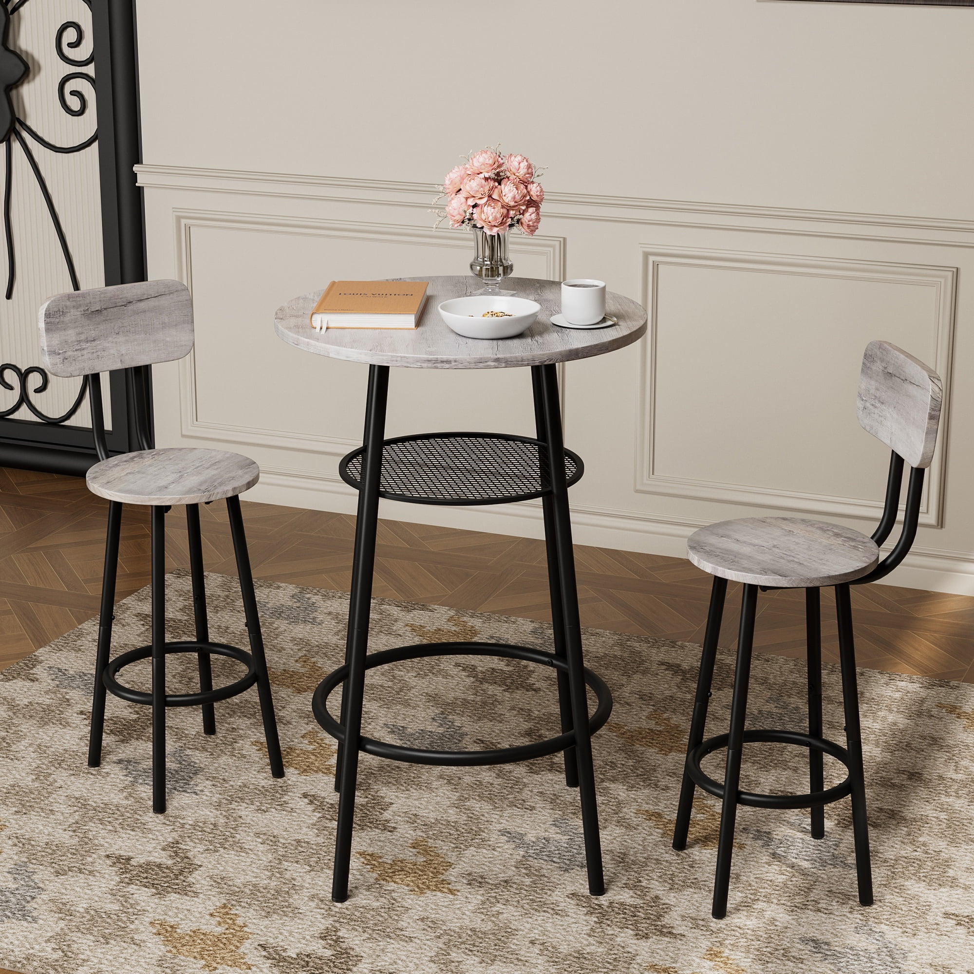 3 Piece Counter Height Dining Set, Paproos 23" Round Bar Table and 2 ...