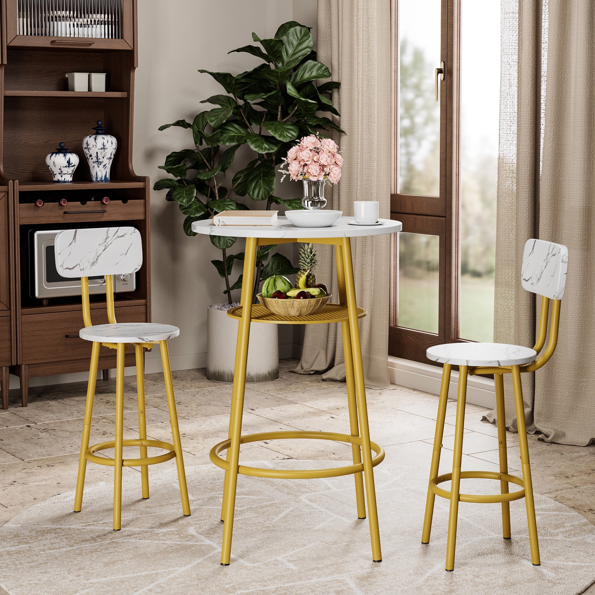 3 Piece Counter Height Dining Set, Paproos 23" Round Bar Table and 2 ...