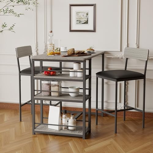 3-Piece Counter Height Dining Table Set for 2 with Storage - Kitchen ...