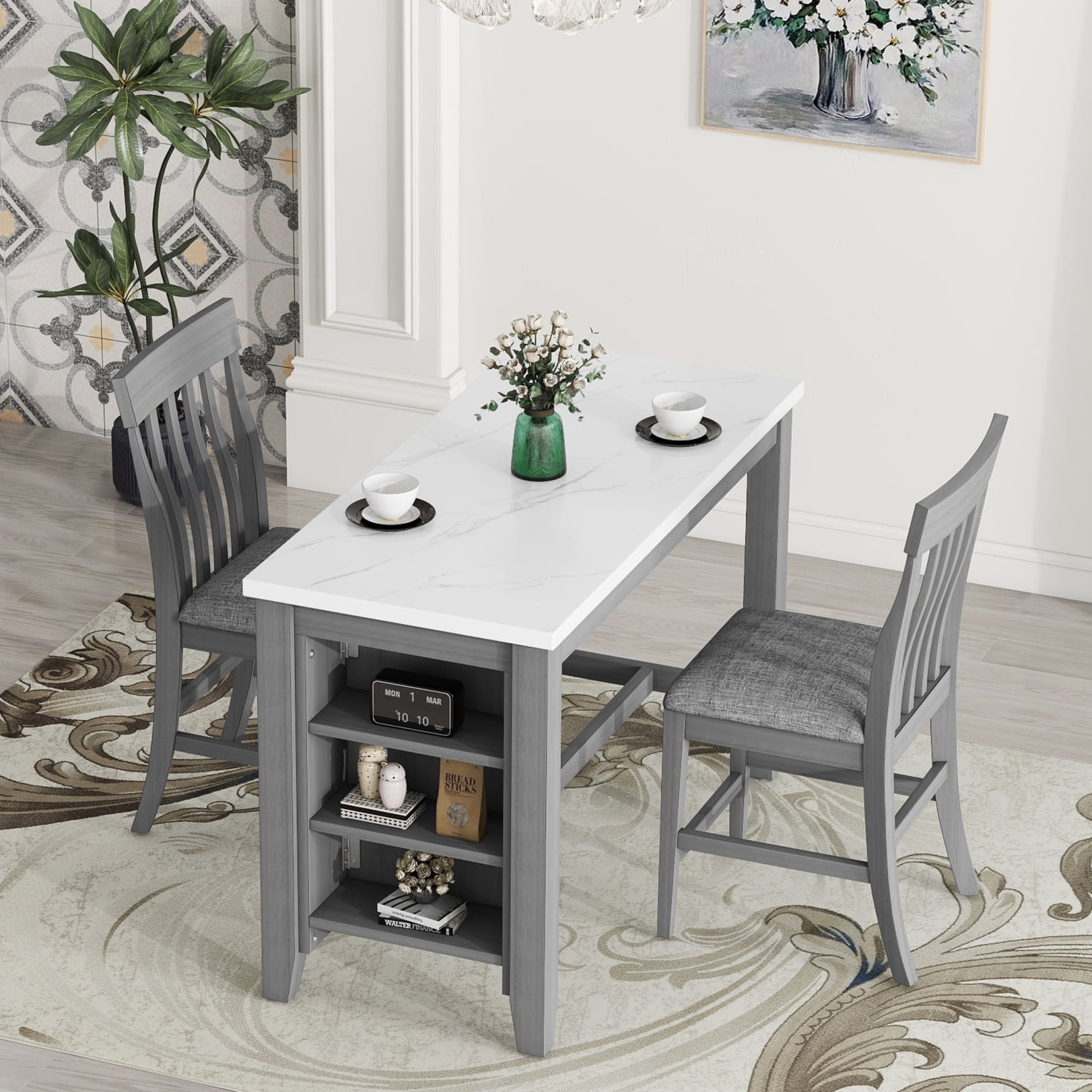 3-Piece Counter Height Dining Table Set, Counter Dining Table with ...