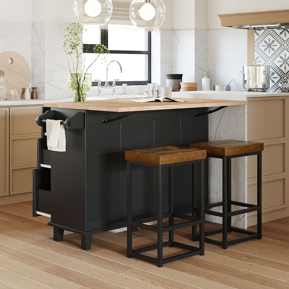 3 Piece Counter Height Kitchen Island Set with Storage Cabinet, Drawers ...