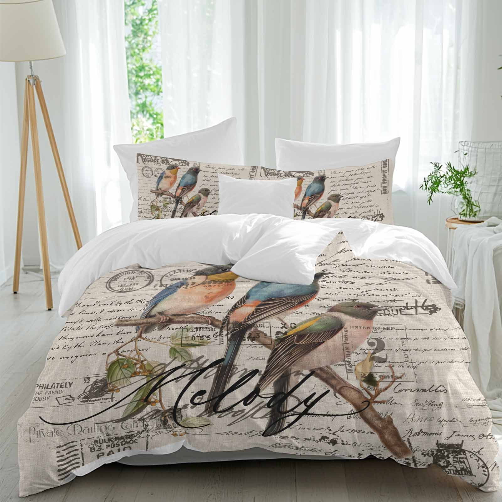 3 Piece Country Birds Duvet Cover Set California King,Microfiber ...
