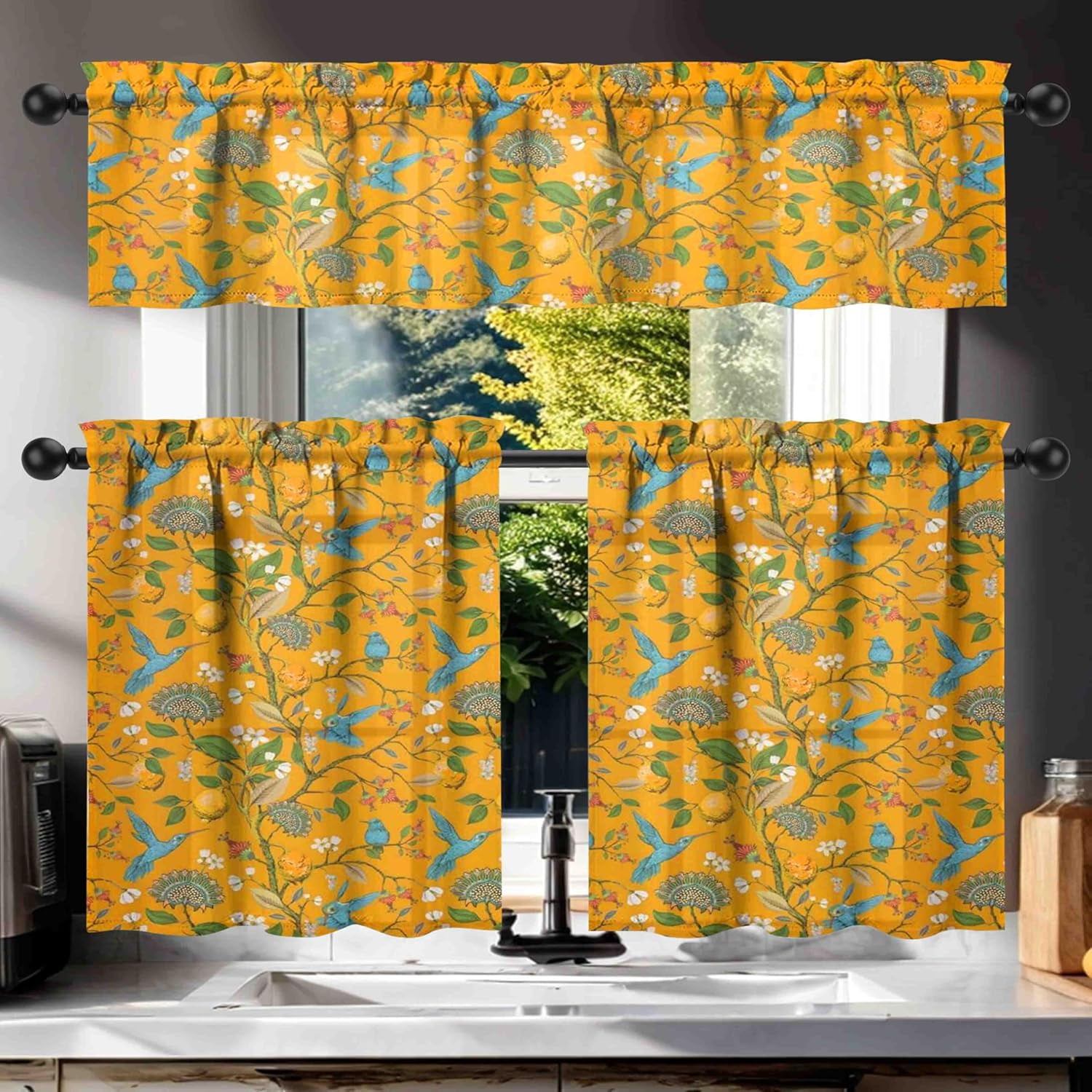 3 Piece Country Farmhouse Kitchen Curtains and Valances Set for Windows ...
