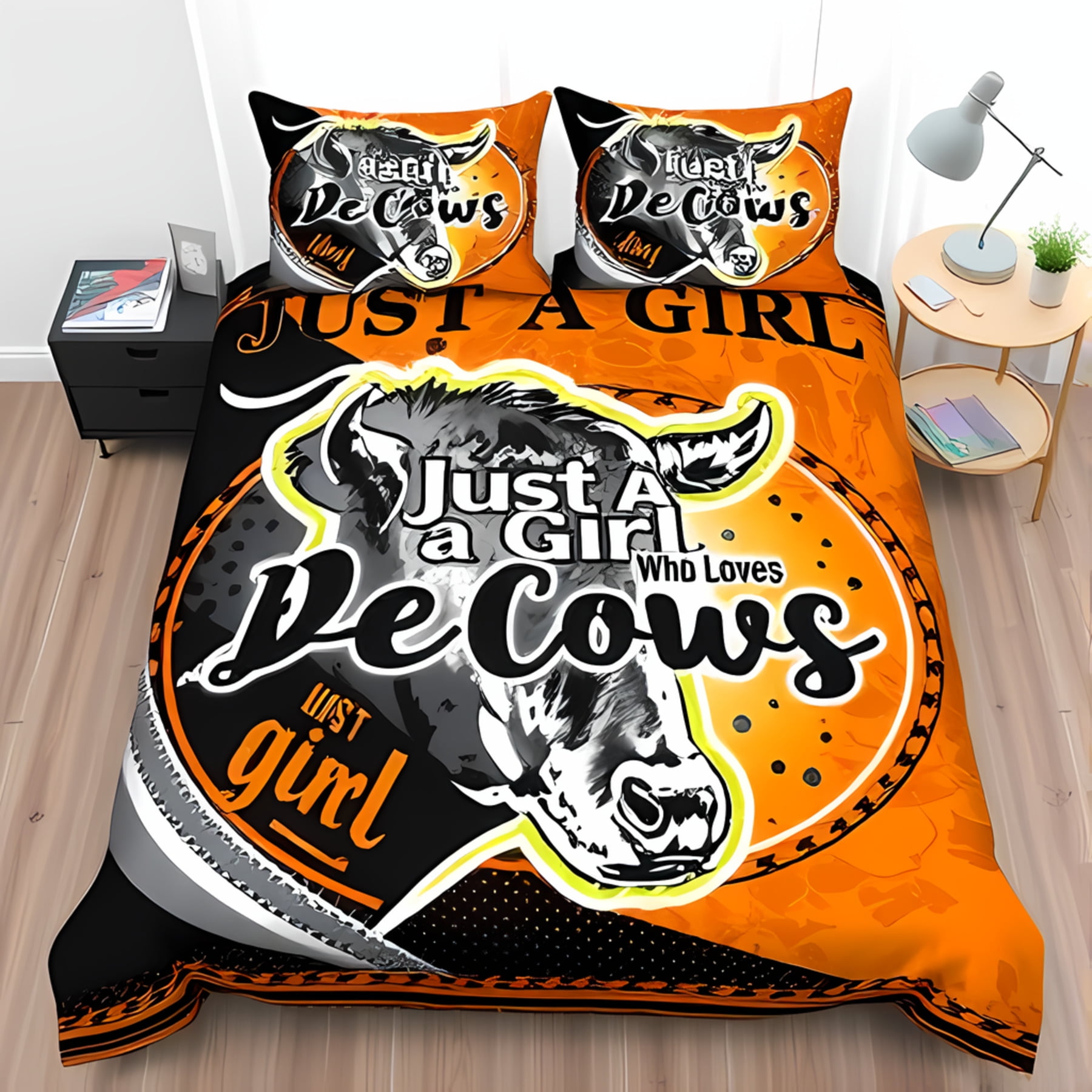 3-Piece Cow Print Duvet Cover Set - " Just a Girl Who Loves Cows ...