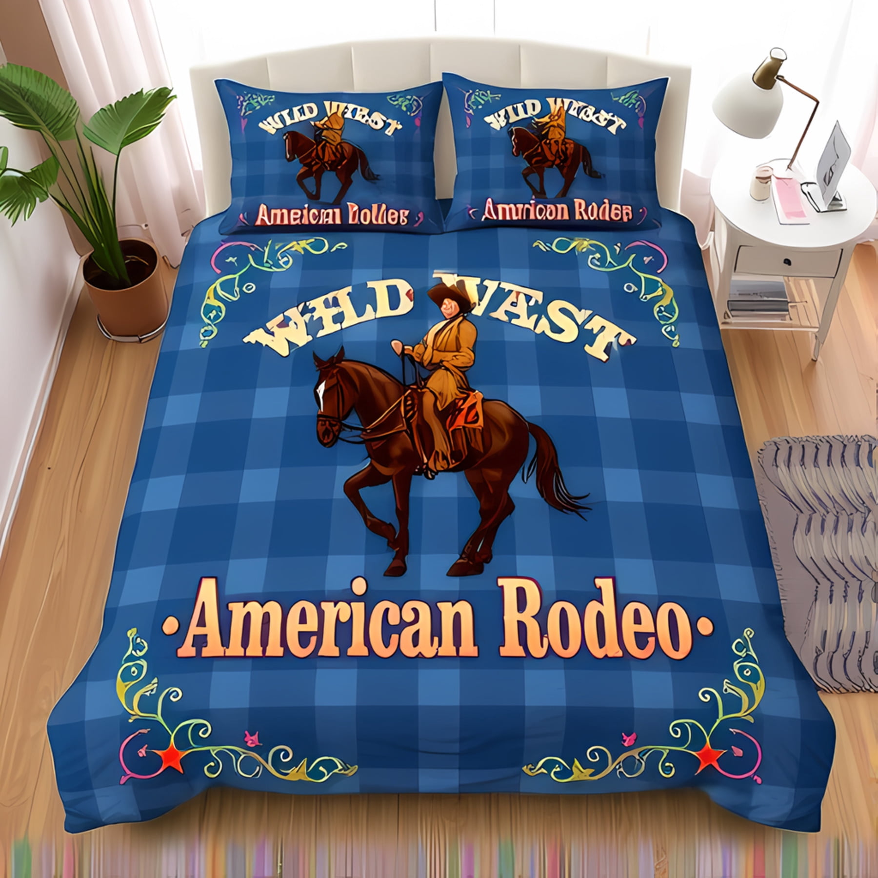 3-Piece Cowboy Themed Duvet Cover Set - Vibrant Wild West Design with ...